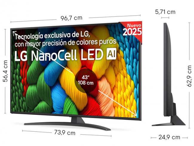 LG SMART TV NANO CELL ULTRA HD 4K ALFA7 43" LG 43NANO81A6A Negro ...